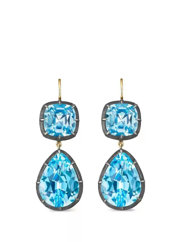 Fred Leighton Blue Topaz Collet Drop Earrings - Gold