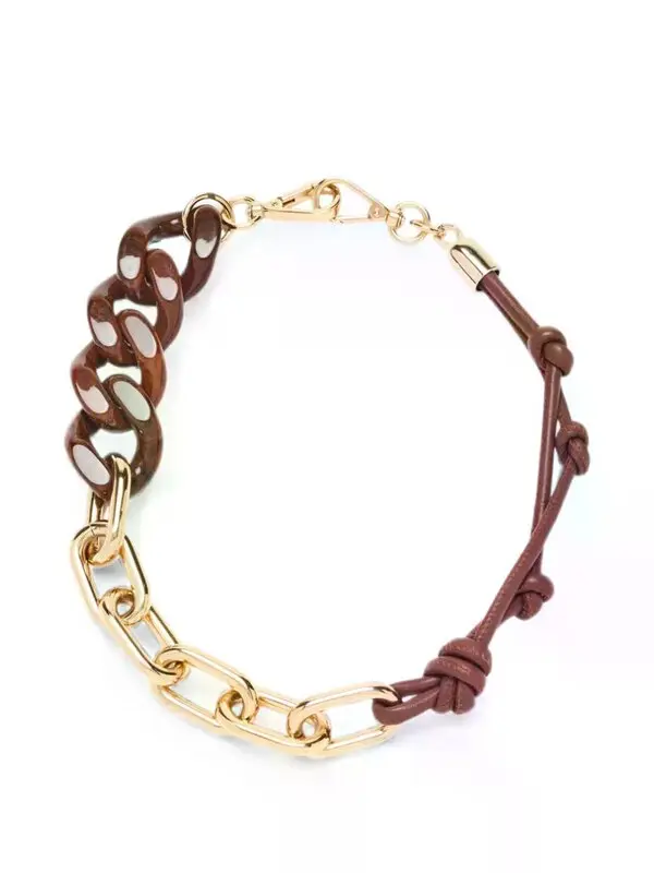 Plan C Curb-link Knotted-leather Necklace - Gold