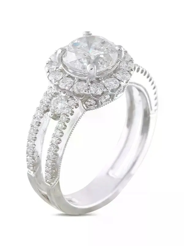 LB EXCLUSIVE 18k White Gold Diamond Halo Ring - Silver