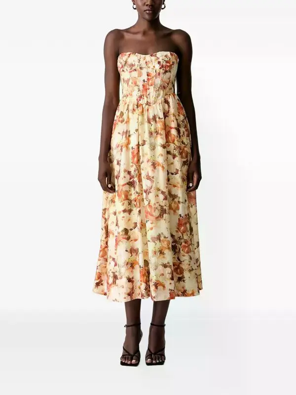 Bardot Lola Floral-print Corset-style Midi Dress - Orange