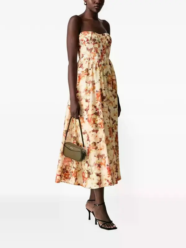 Bardot Lola Floral-print Corset-style Midi Dress - Orange