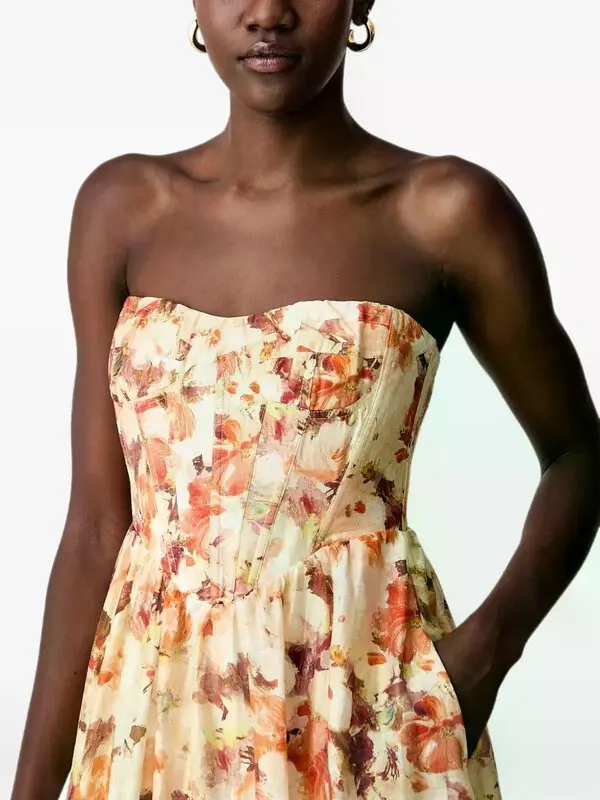 Bardot Lola Floral-print Corset-style Midi Dress - Orange