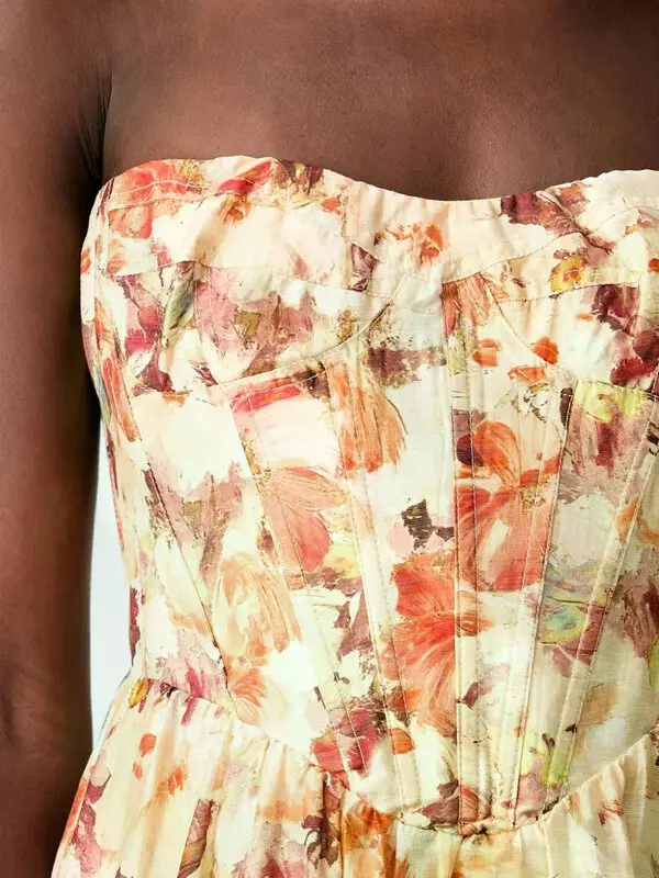 Bardot Lola Floral-print Corset-style Midi Dress - Orange
