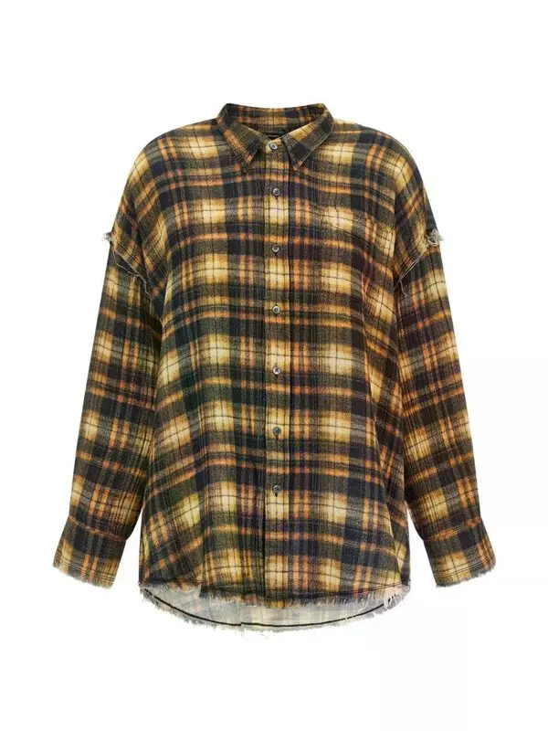 R13 Check-pattern Frayed-seam Shirt