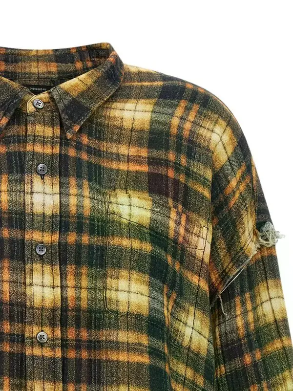 R13 Check-pattern Frayed-seam Shirt