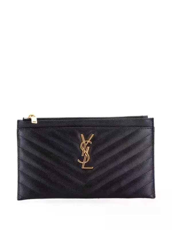 Saint Laurent Classic Monogram Zip Bill Matelasse Chevron Leather Medium Pouch