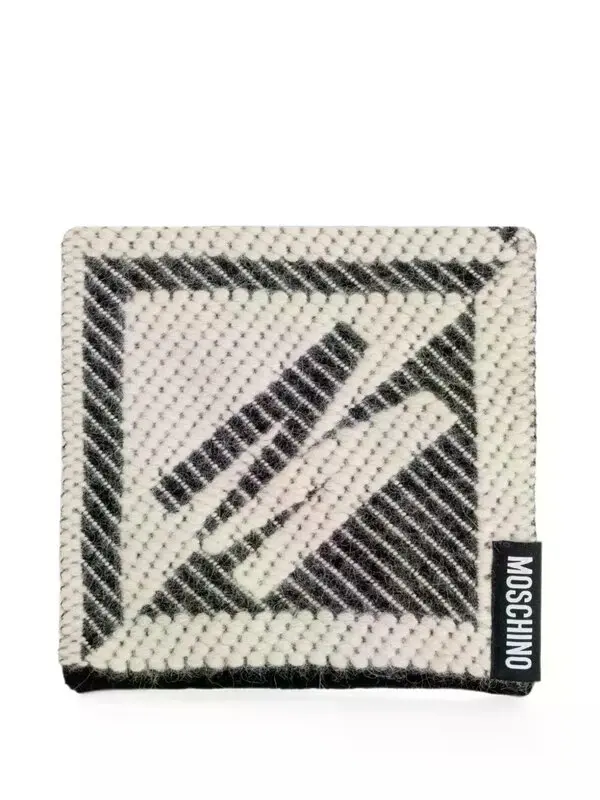 Moschino Geometric-pattern Logo-patch Scarf - Neutrals