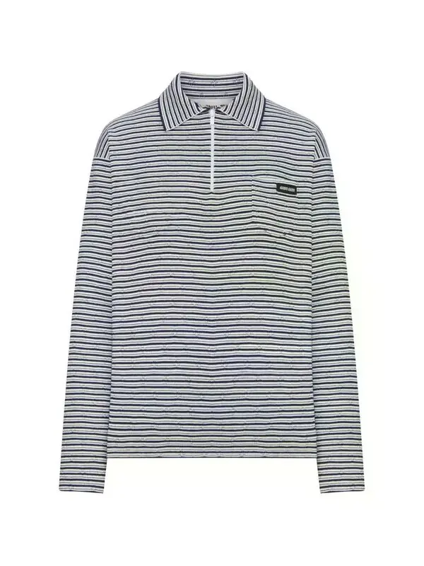 Miu Miu Stripe Motif Pointelle Knit Polo Shirt