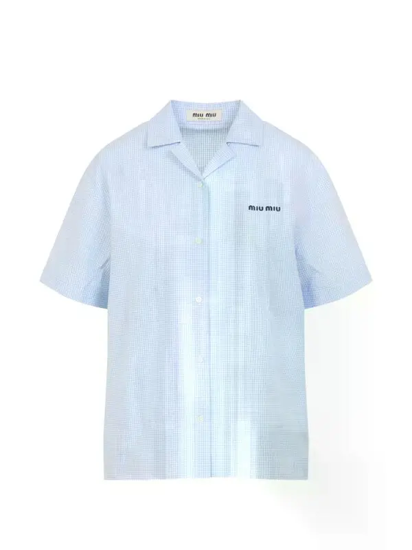 Miu Miu Gingham-check Embroidered Shirt - Blue
