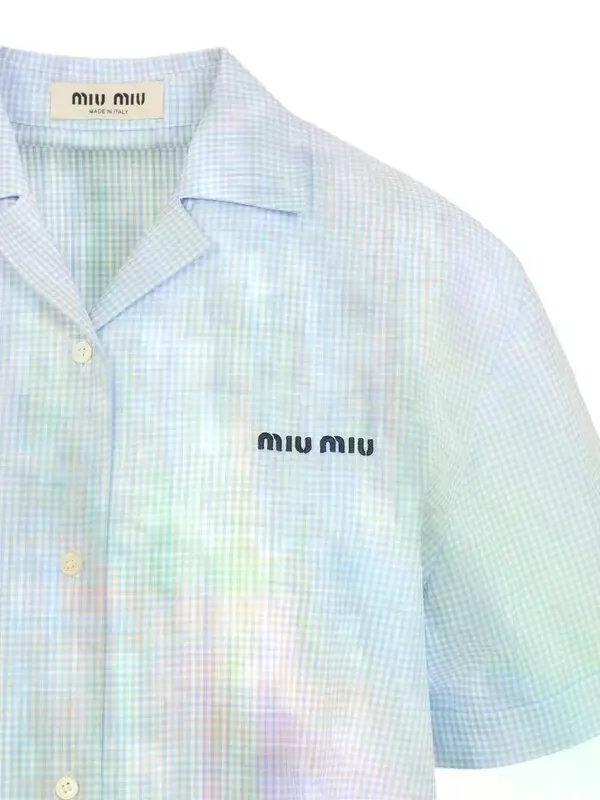 Miu Miu Gingham-check Embroidered Shirt - Blue