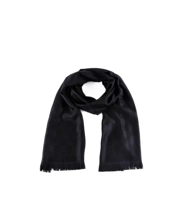 Gucci Gg Jacquard Pattern Knitted Scarf - Black