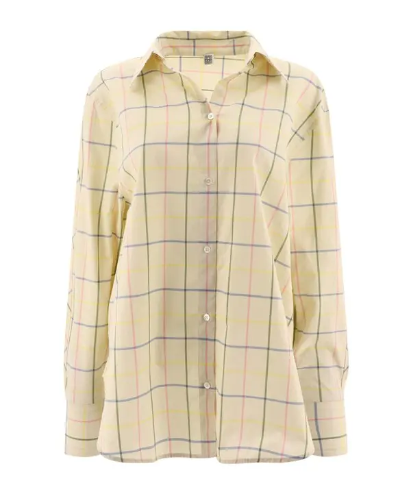 TOTEME Windowpane Printed Long Sleeved Shirt - White