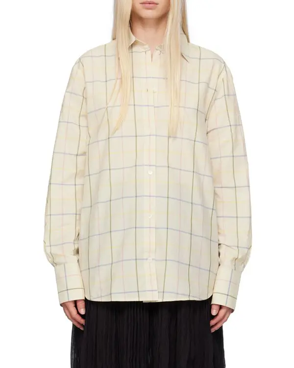 TOTEME Windowpane Printed Long Sleeved Shirt - White