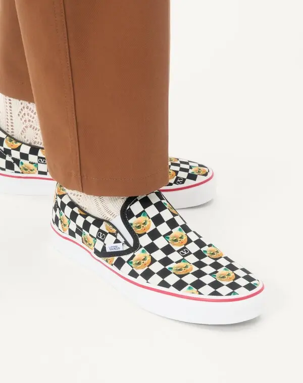 Valentino Garavani X Vans Slip-on Sneakers With Le Chat De La Maison And Vlogo Checkerboard Print