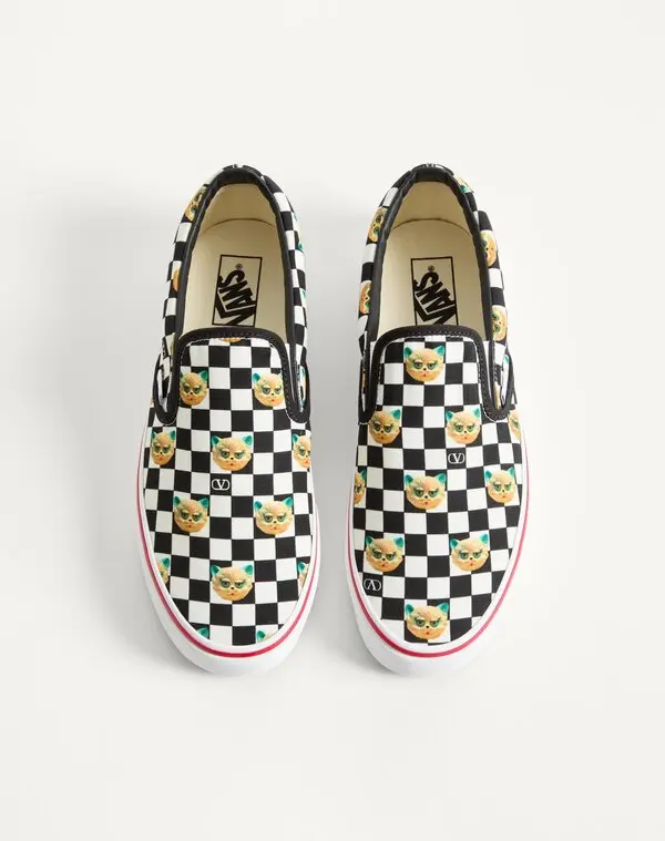 Valentino Garavani X Vans Slip-on Sneakers With Le Chat De La Maison And Vlogo Checkerboard Print