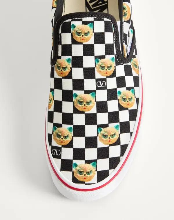 Valentino Garavani X Vans Slip-on Sneakers With Le Chat De La Maison And Vlogo Checkerboard Print