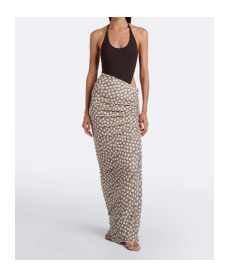 Alaïa Gathered Polka-dot Jersey Maxi Skirt