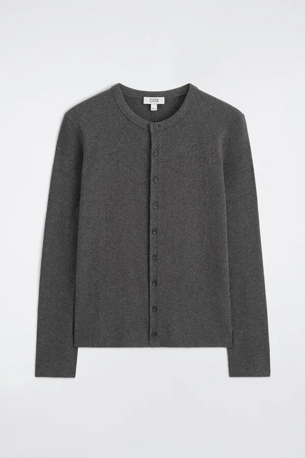 Cos Slim Ribbed Cotton Cardigan - Gray