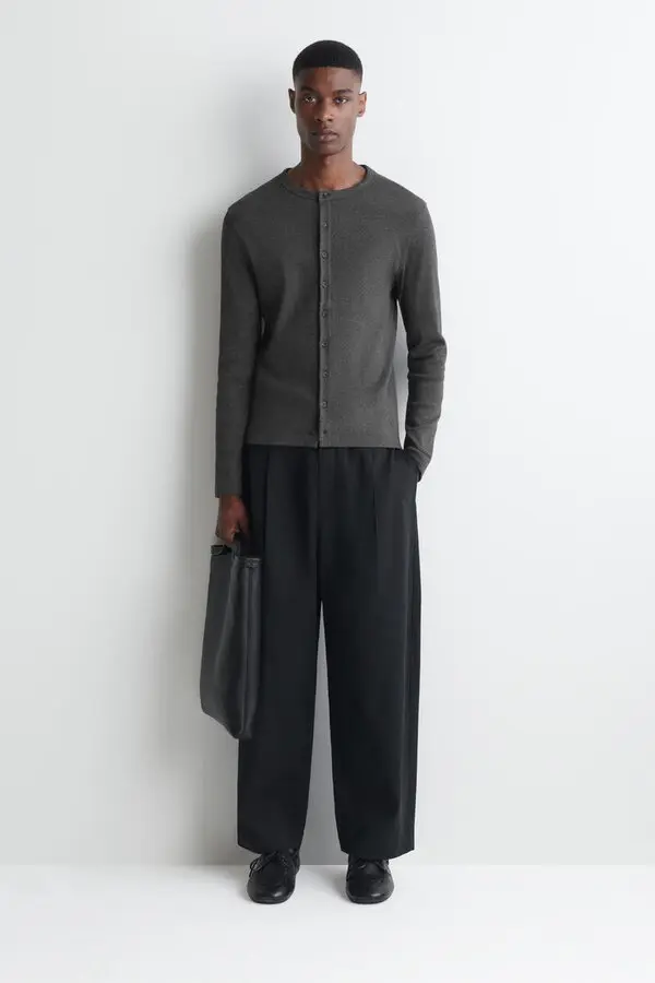 Cos Slim Ribbed Cotton Cardigan - Gray