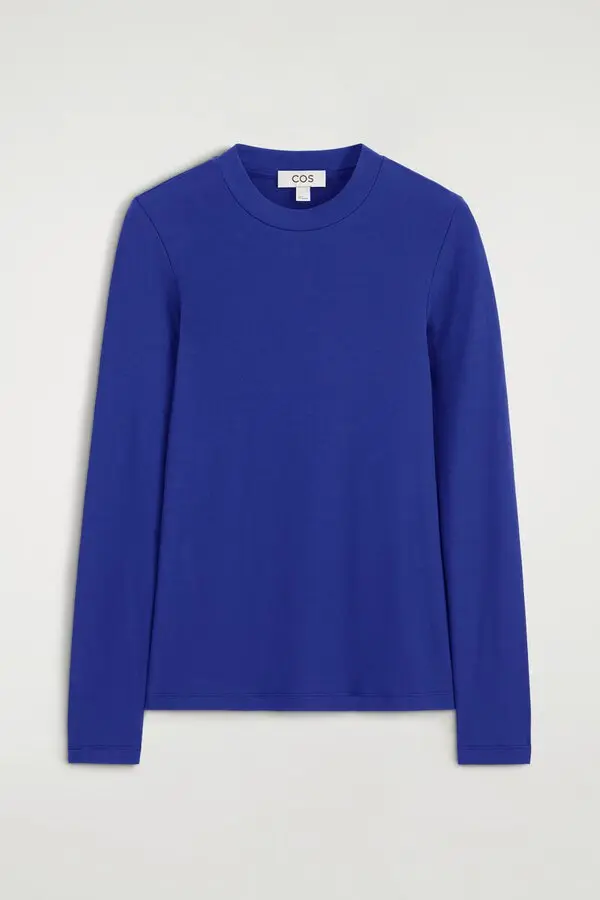 Cos Crepe-jersey Long-sleeved T-shirt - Blue