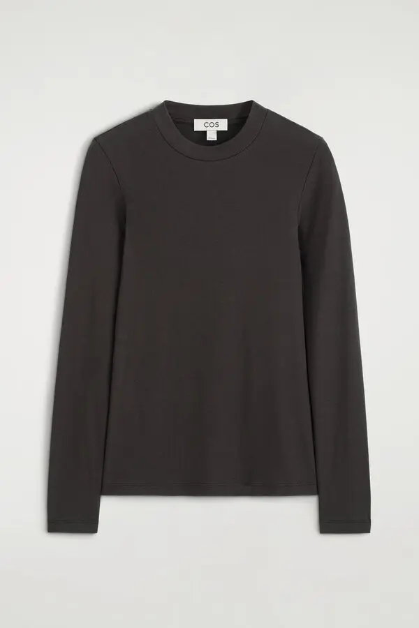Cos Crepe-jersey Long-sleeved T-shirt - Brown