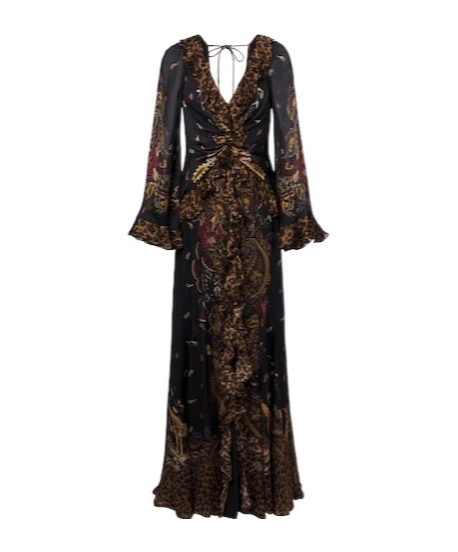 Etro Printed Ruched Silk Maxi Dress