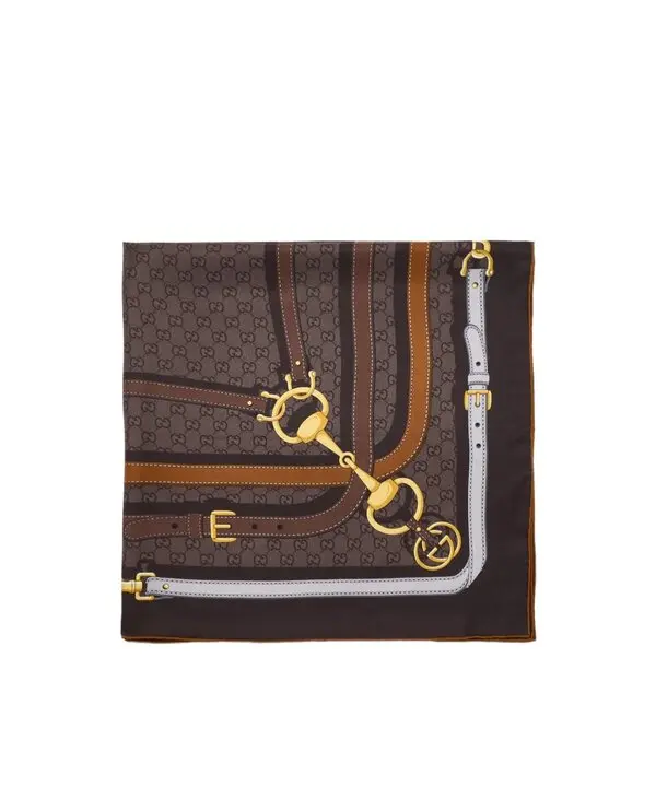 Gucci Printed Gg Silk Twill Jacquard Carr - Brown