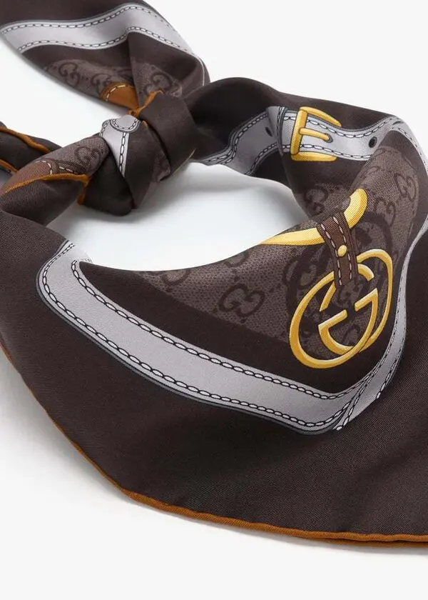 Gucci Printed Gg Silk Twill Jacquard Carr - Brown
