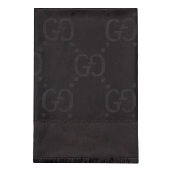 Gucci Gg Jacquard Wool And Silk Scarf - Black