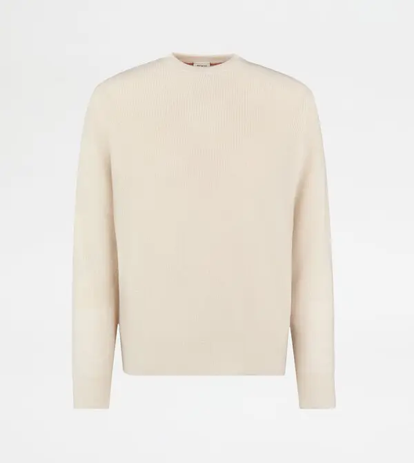 TOD'S Round Neck Cashmere Pullover With Suede Ribbing