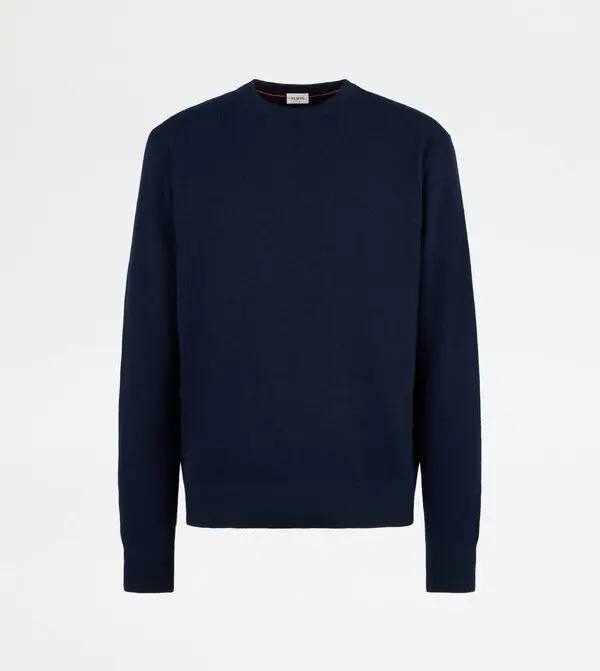 TOD'S Round-neck Pullover In Cashmere With Suede Ribbing