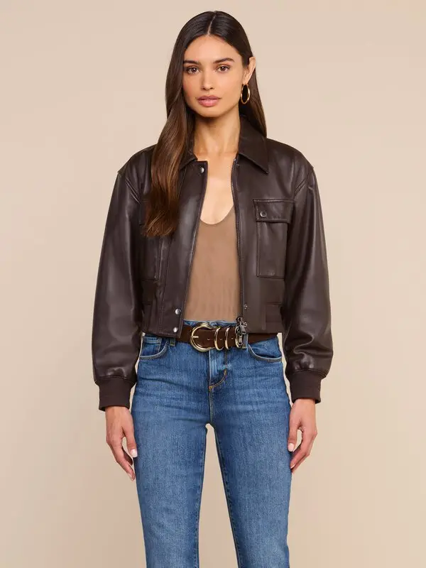 L'Agence Clotilde Cropped Leather Bomber Jacket