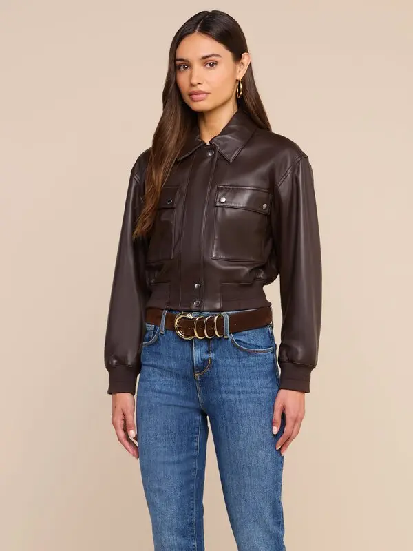 L'Agence Clotilde Cropped Leather Bomber Jacket