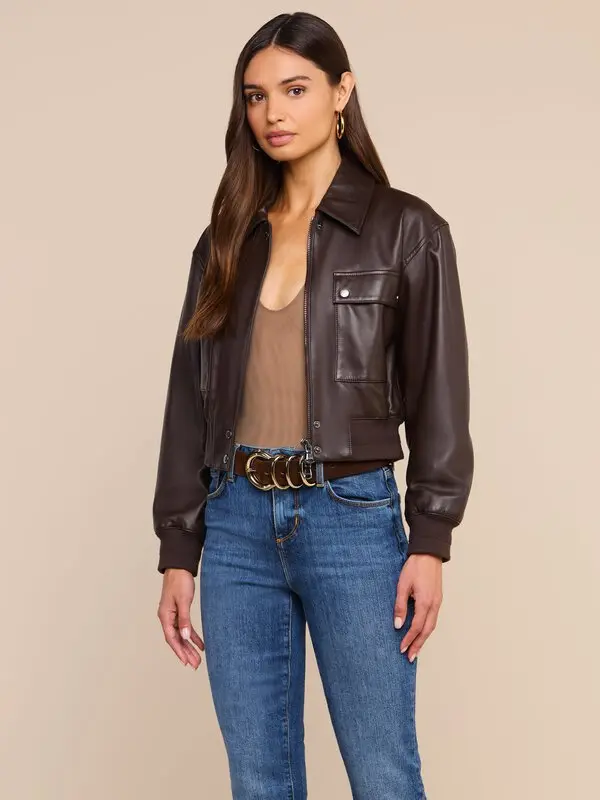 L'Agence Clotilde Cropped Leather Bomber Jacket
