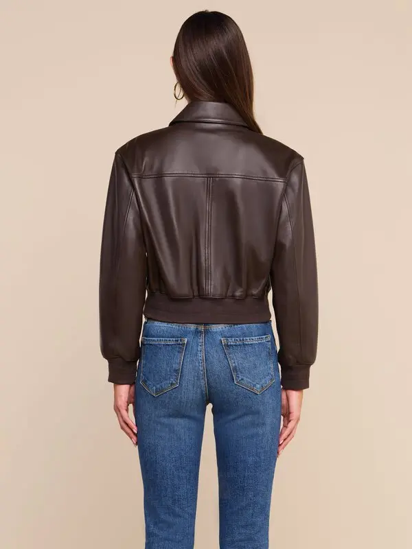 L'Agence Clotilde Cropped Leather Bomber Jacket