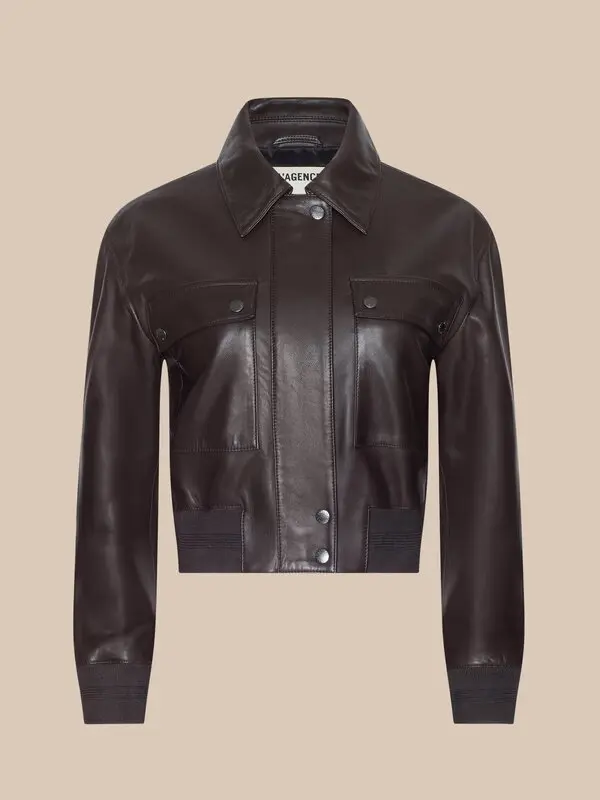 L'Agence Clotilde Cropped Leather Bomber Jacket