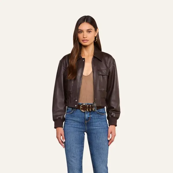 L'Agence Clotilde Cropped Leather Bomber Jacket