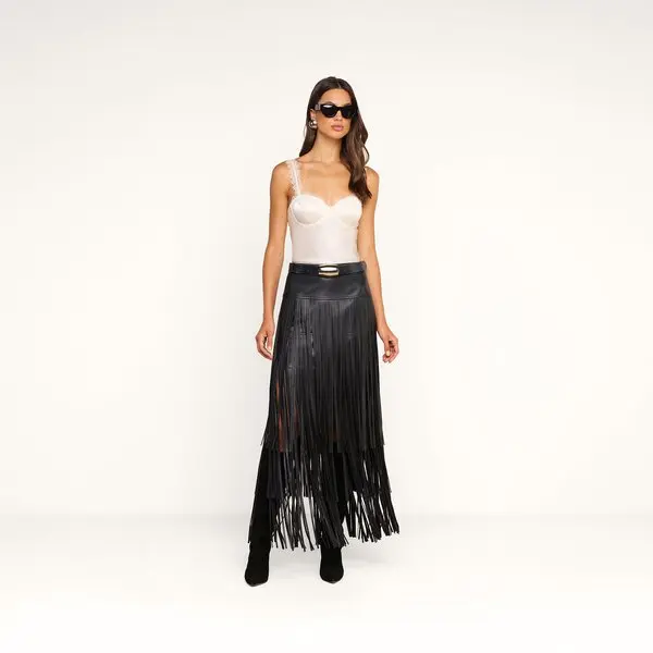 L'AGENCE Karoline Fringe Skirt - Black