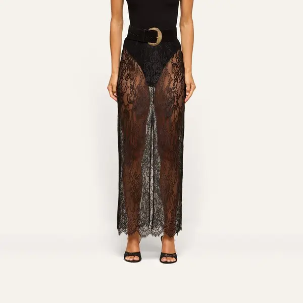 L'Agence Raymonde Lace Maxi Skirt - Black