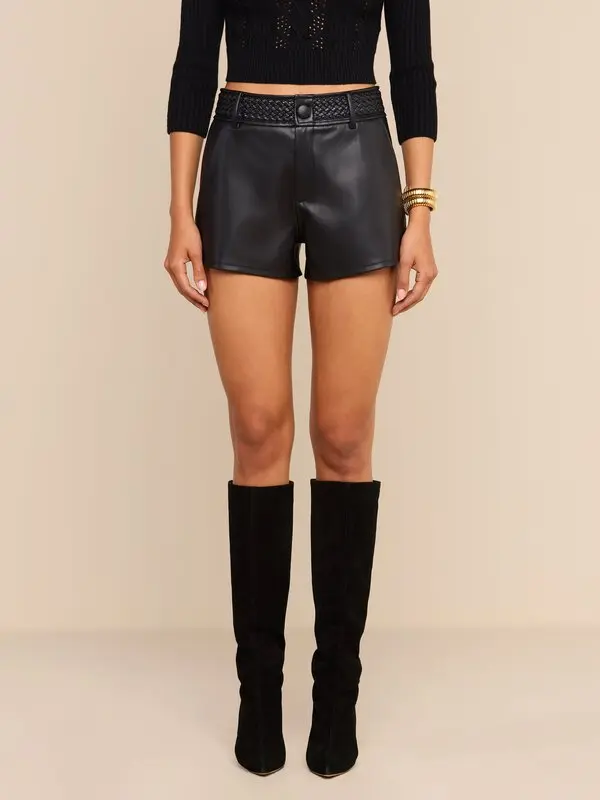 L'Agence Virelle Braided Waistband Vegan Leather Shorts