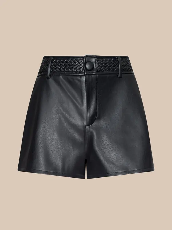L'Agence Virelle Braided Waistband Vegan Leather Shorts