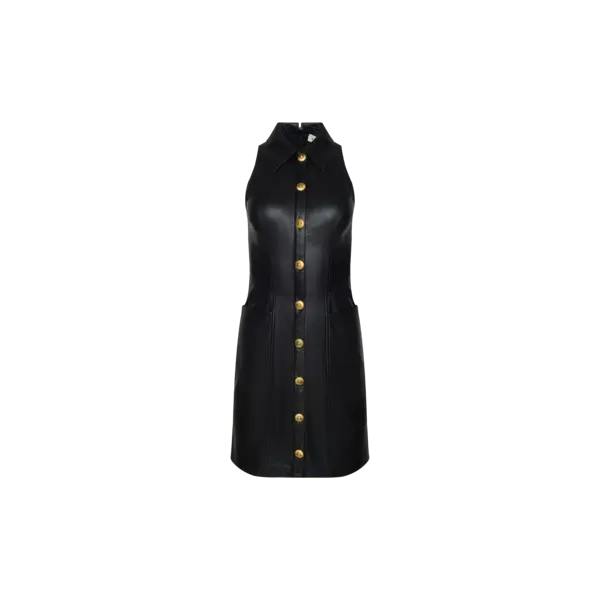 L'Agence Apolline Vegan Leather Collared Mini Dress With Gold Hardware