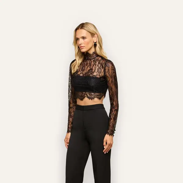 L'Agence Henriette Cropped Lace Top - Black