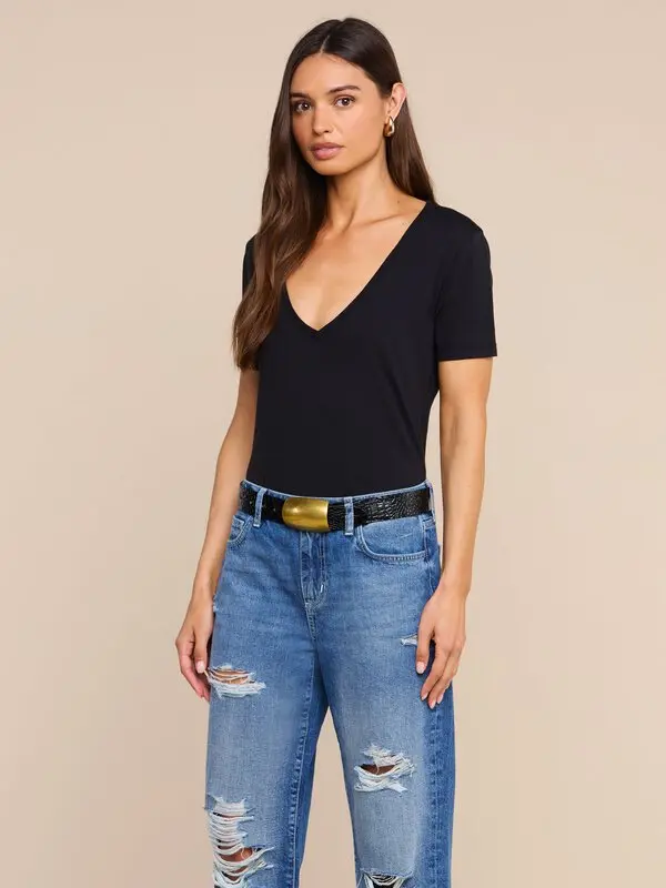 L'Agence Brianna Cotton V-neck T-shirt