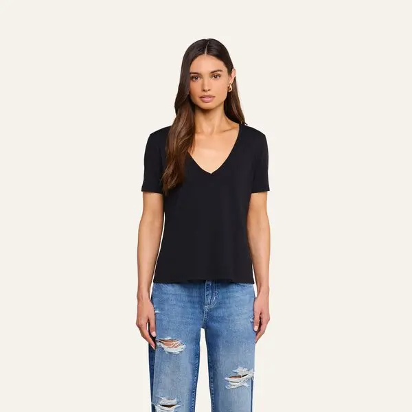 L'Agence Brianna Cotton V-neck T-shirt - Black