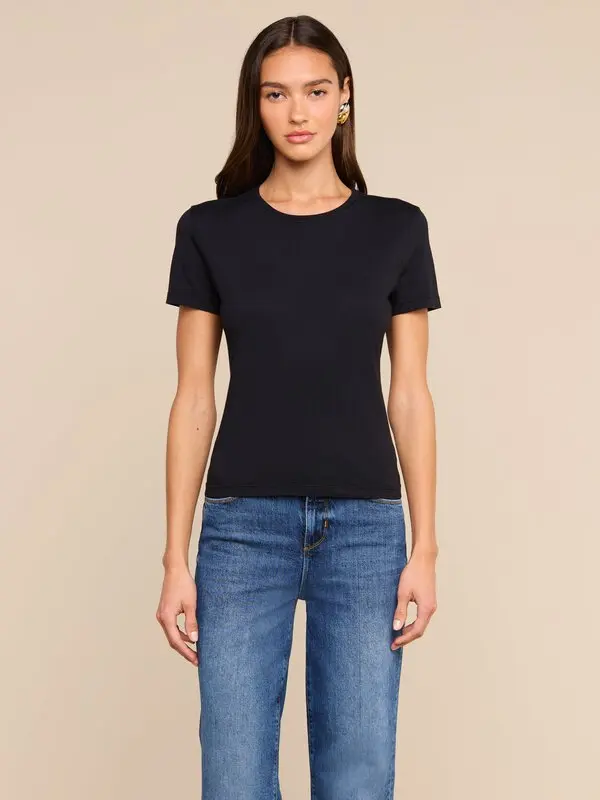 L'Agence Aileen Cotton Crewneck T-shirt - Black