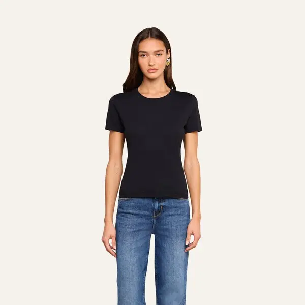 L'Agence Aileen Cotton Crewneck T-shirt - Black