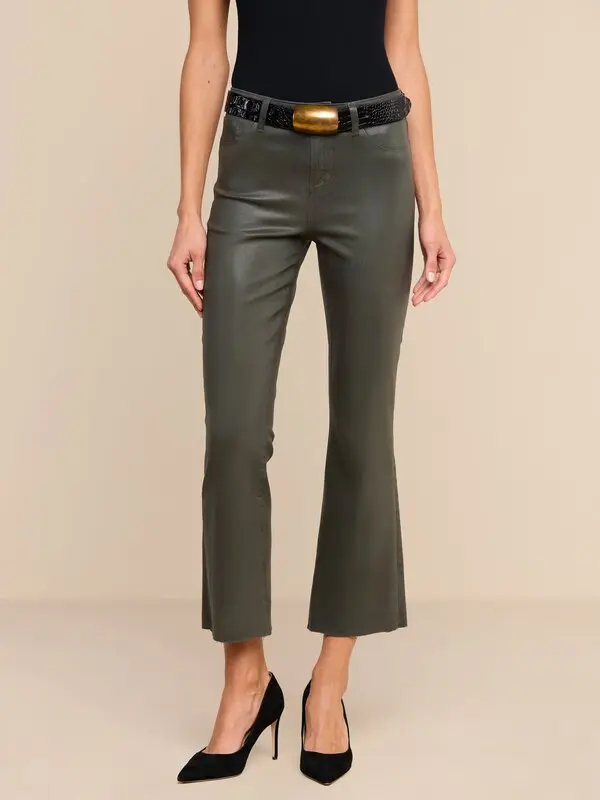 L'Agence Kendra Coated Cropped Flare Jean - Ash Olive Coated