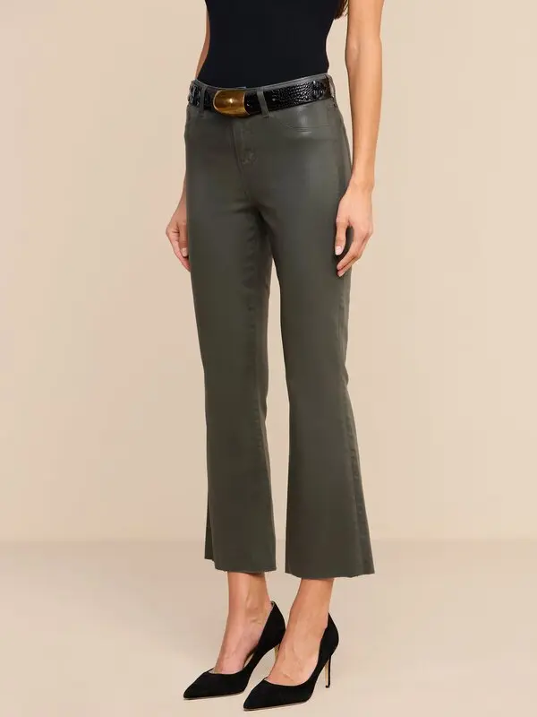 L'Agence Kendra Coated Cropped Flare Jean - Ash Olive Coated