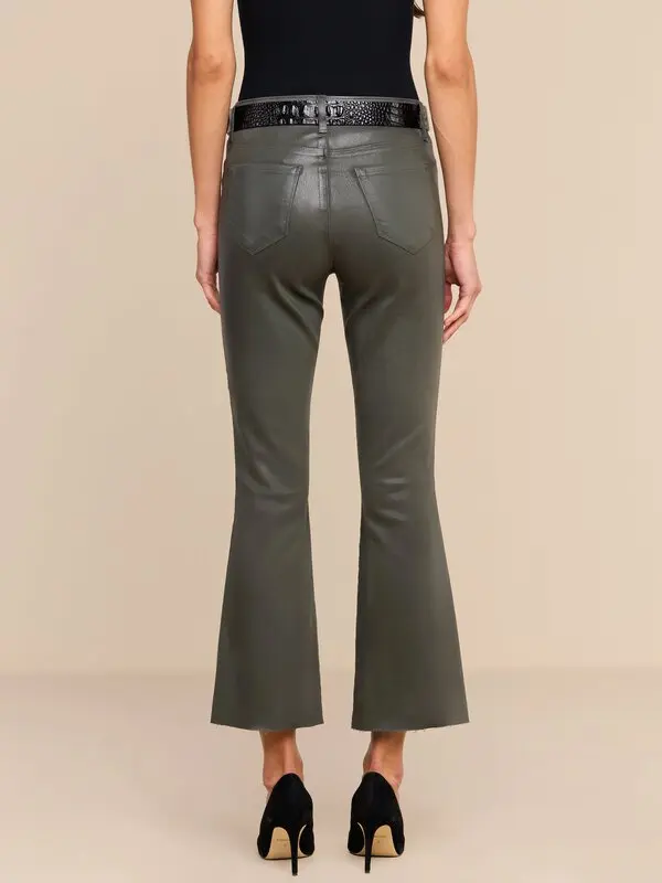 L'Agence Kendra Coated Cropped Flare Jean - Ash Olive Coated